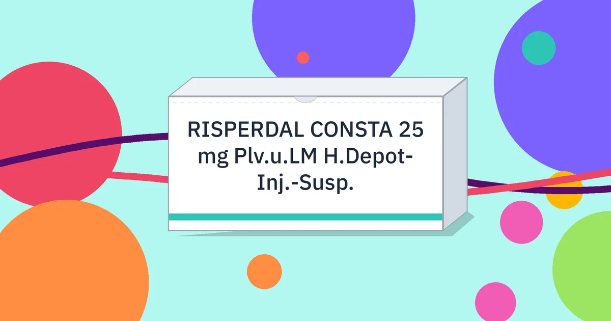 Symbolbild: Packung mit der Aufschrift RISPERDAL CONSTA 25 mg Plv.u.LM H.Depot-Inj.-Susp. (PZN 09770981) – Verfügbarkeit und Bezug in Apotheken in Frankfurt am Main
