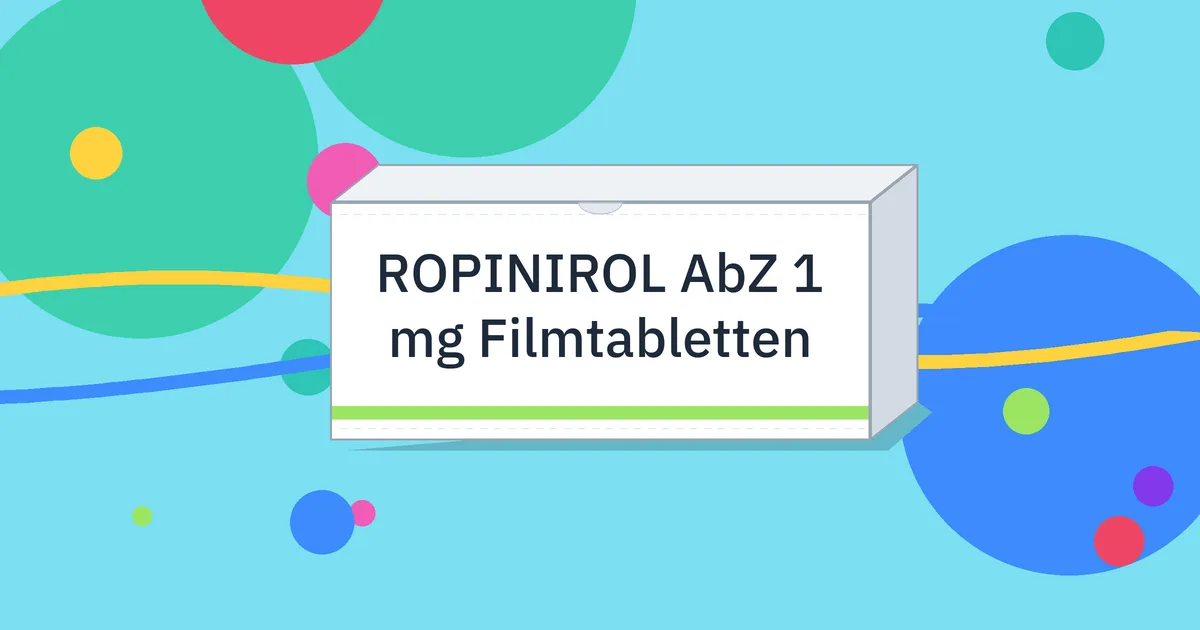 Symbolbild: Packung mit der Aufschrift ROPINIROL AbZ 1 mg Filmtabletten (PZN 06964288) – Verfügbarkeit und Bezug in Apotheken in Frankfurt am Main
