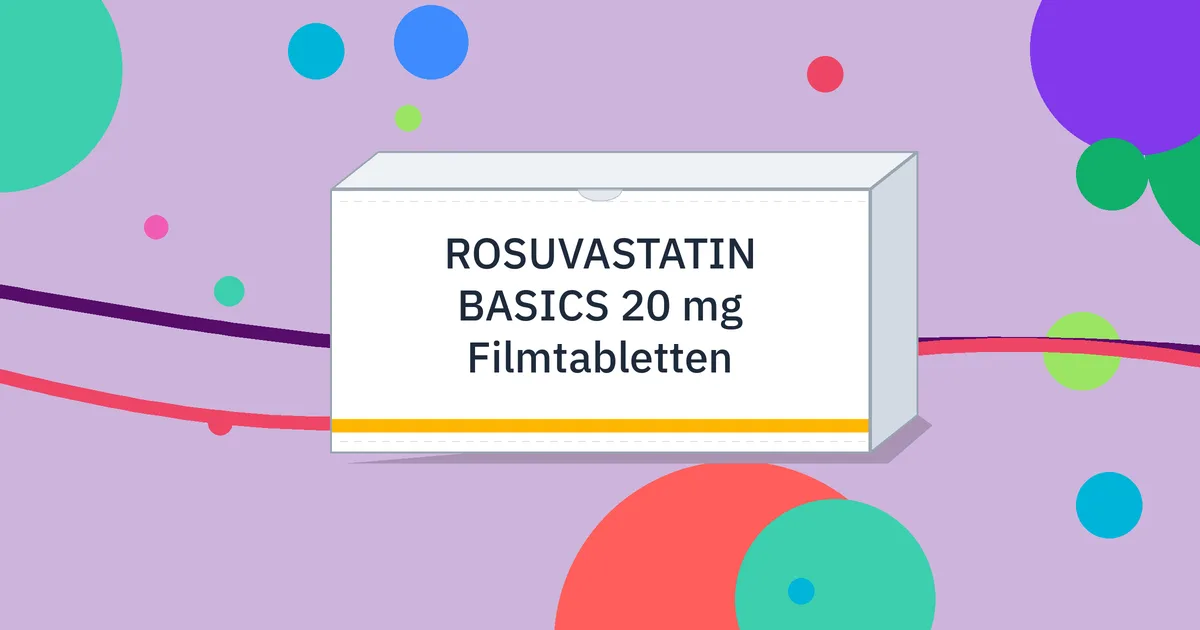 Symbolbild: Packung mit der Aufschrift ROSUVASTATIN BASICS 20 mg Filmtabletten (PZN 19621354) – Verfügbarkeit und Bezug in Apotheken in Frankfurt am Main