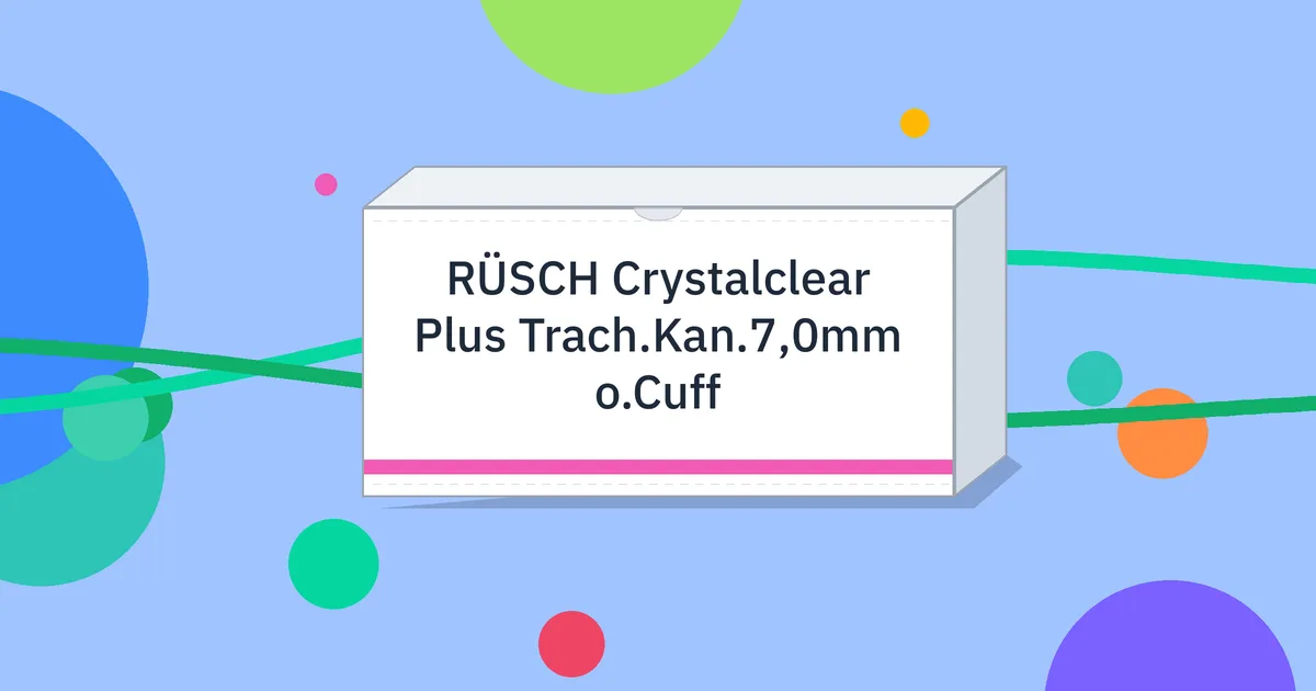 Symbolbild: Packung mit der Aufschrift RÜSCH Crystalclear Plus Trach.Kan.7,0mm o.Cuff (PZN 03433432) – Verfügbarkeit und Bezug in Apotheken in Frankfurt am Main