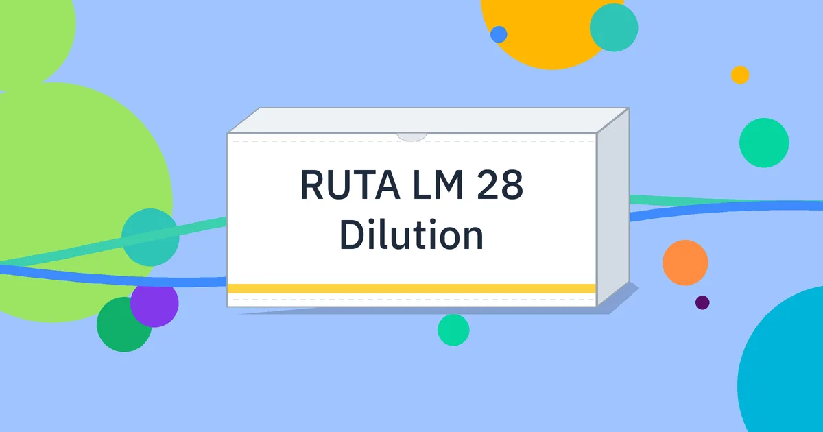 Symbolbild: Packung mit der Aufschrift RUTA LM 28 Dilution (PZN 13173854) – Verfügbarkeit und Bezug in Apotheken in Frankfurt am Main