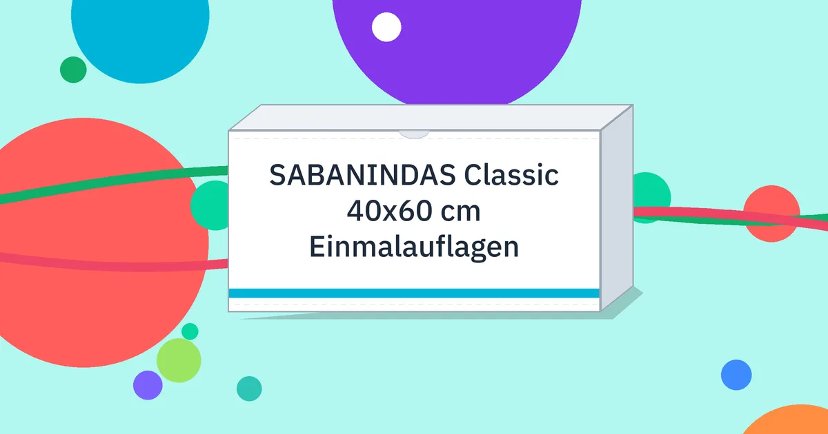 Symbolbild: Packung mit der Aufschrift SABANINDAS Classic 40x60 cm Einmalauflagen (PZN 18812939) – Verfügbarkeit und Bezug in Apotheken in Frankfurt am Main