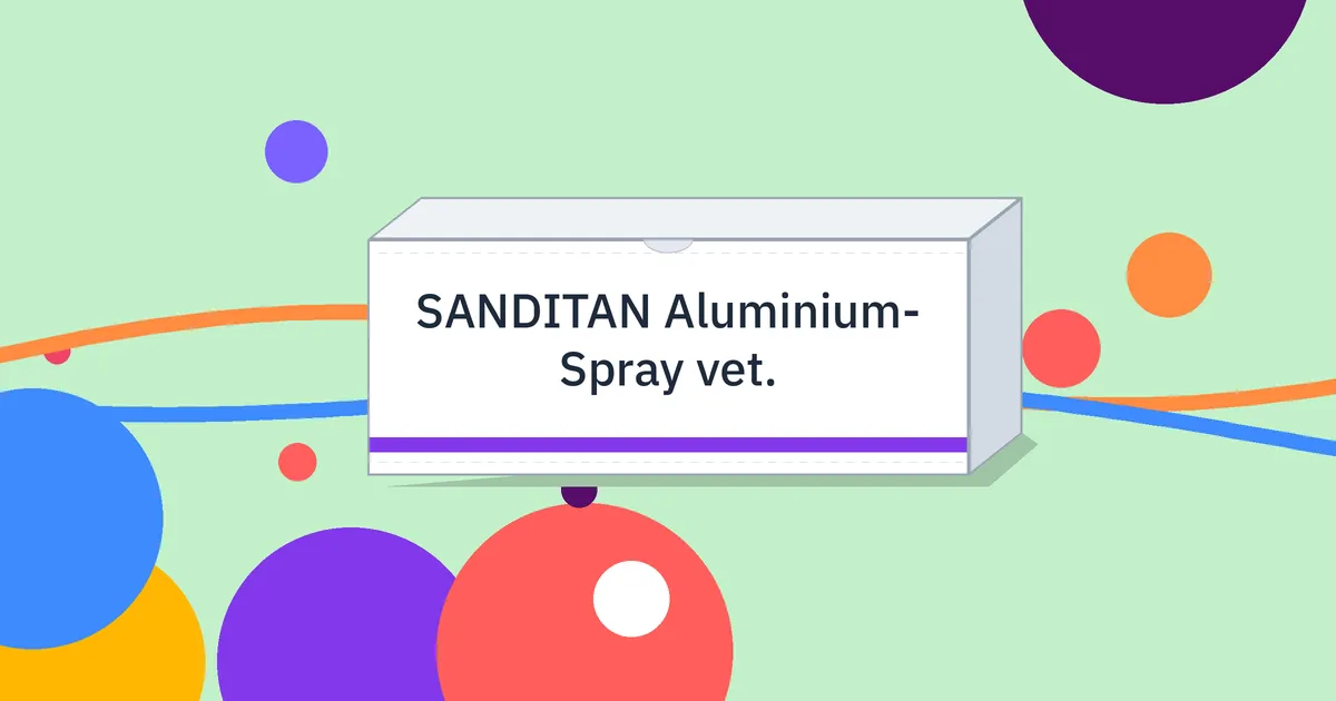 Symbolbild: Packung mit der Aufschrift SANDITAN Aluminium-Spray vet. (PZN 18378420) – Verfügbarkeit und Bezug in Apotheken in Frankfurt am Main