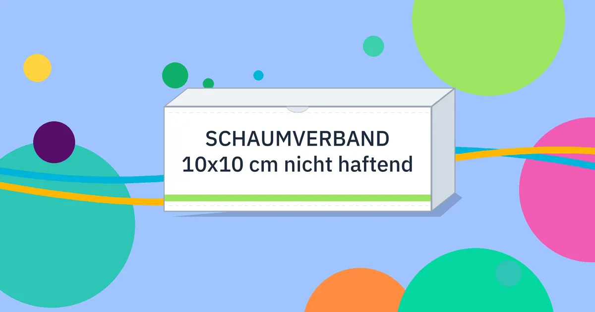 Symbolbild: Packung mit der Aufschrift SCHAUMVERBAND 10x10 cm nicht haftend (PZN 17833649) – Verfügbarkeit und Bezug in Apotheken in Frankfurt am Main