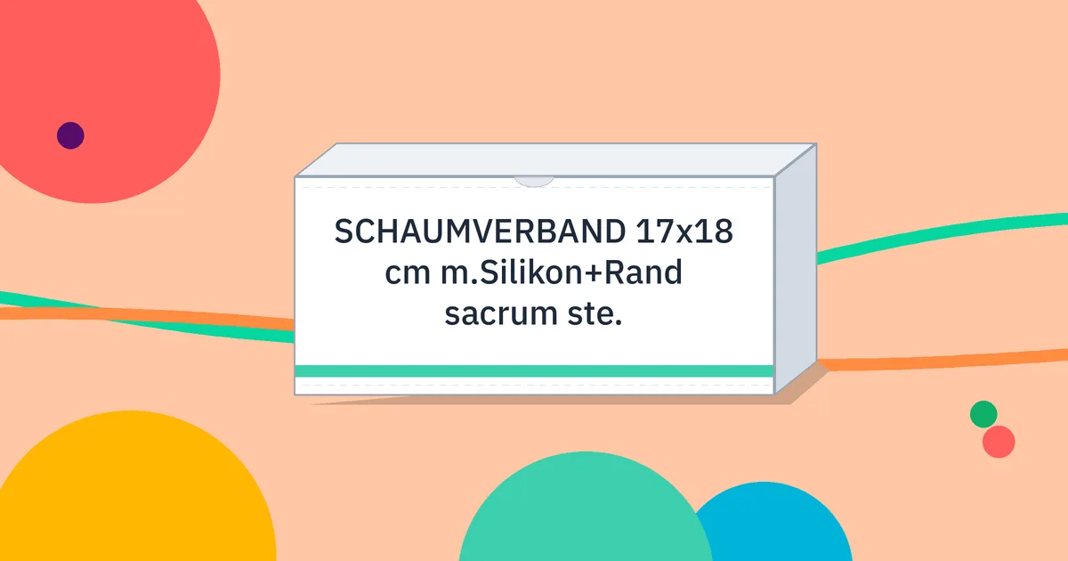 Symbolbild: Packung mit der Aufschrift SCHAUMVERBAND 17x18 cm m.Silikon+Rand sacrum ste. (PZN 19509284) – Verfügbarkeit und Bezug in Apotheken in Frankfurt am Main
