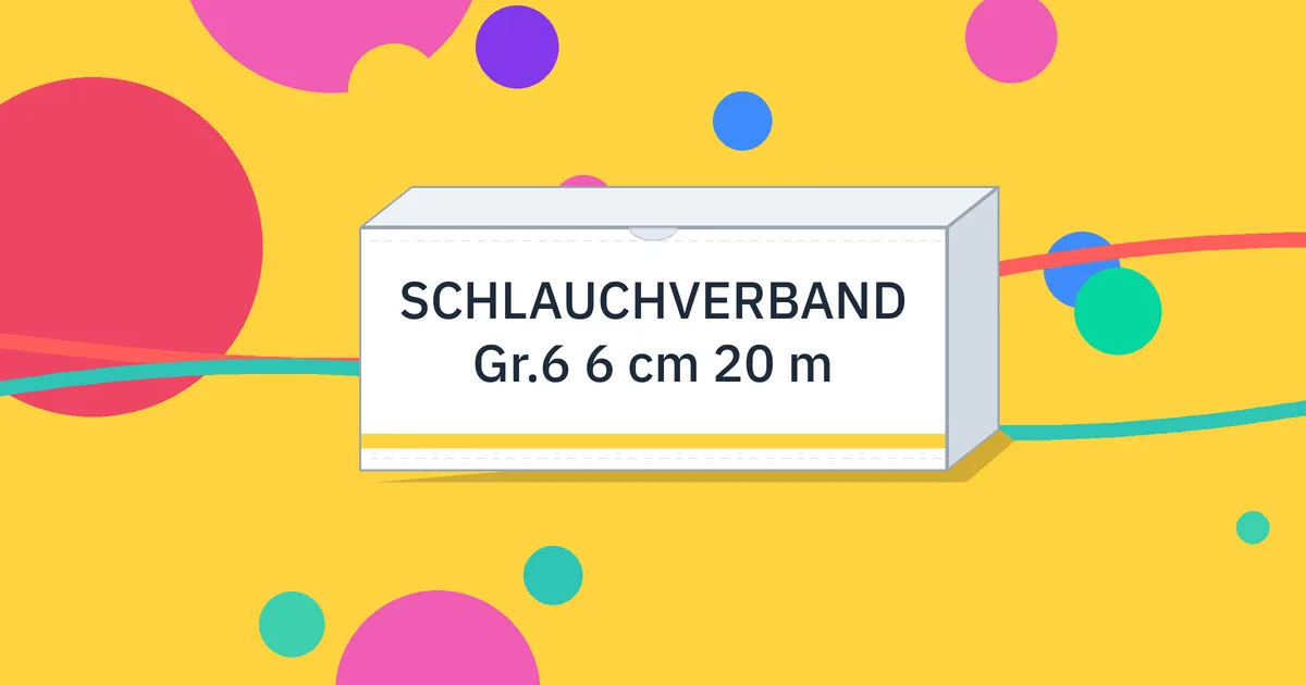 Symbolbild: Packung mit der Aufschrift SCHLAUCHVERBAND Gr.6 6 cm 20 m (PZN 08822322) – Verfügbarkeit und Bezug in Apotheken in Frankfurt am Main