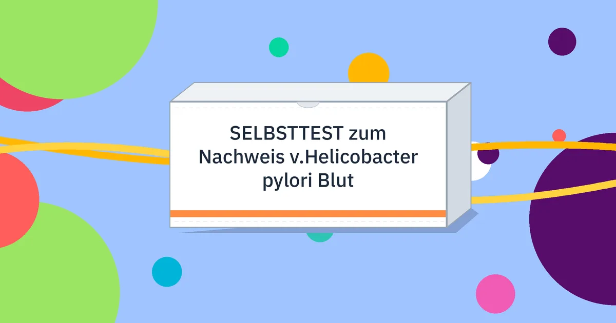 Symbolbild: Packung mit der Aufschrift SELBSTTEST zum Nachweis v.Helicobacter pylori Blut (PZN 19173683) – Verfügbarkeit und Bezug in Apotheken in Frankfurt am Main