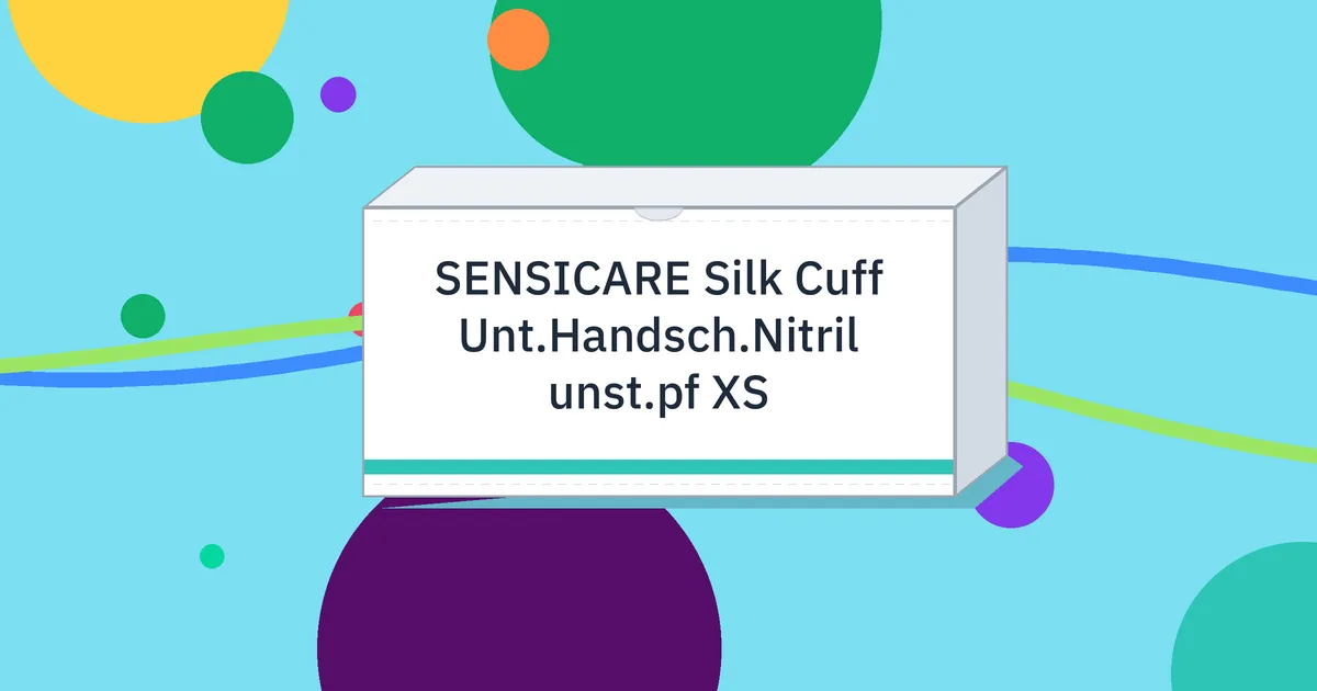 Symbolbild: Packung mit der Aufschrift SENSICARE Silk Cuff Unt.Handsch.Nitril unst.pf XS (PZN 20205862) – Verfügbarkeit und Bezug in Apotheken in Frankfurt am Main