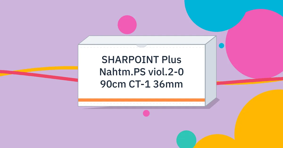 Symbolbild: Packung mit der Aufschrift SHARPOINT Plus Nahtm.PS viol.2-0 90cm CT-1 36mm (PZN 17995754) – Verfügbarkeit und Bezug in Apotheken in Frankfurt am Main