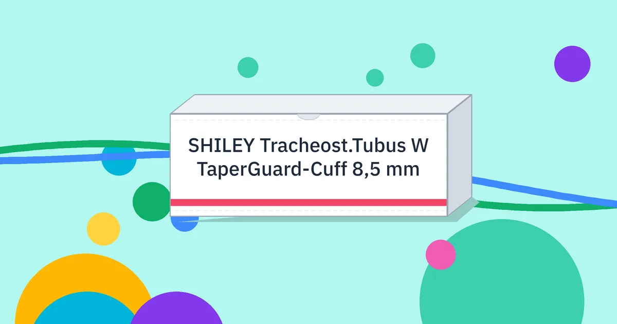 Symbolbild: Packung mit der Aufschrift SHILEY Tracheost.Tubus W TaperGuard-Cuff 8,5 mm (PZN 18410543) – Verfügbarkeit und Bezug in Apotheken in Frankfurt am Main