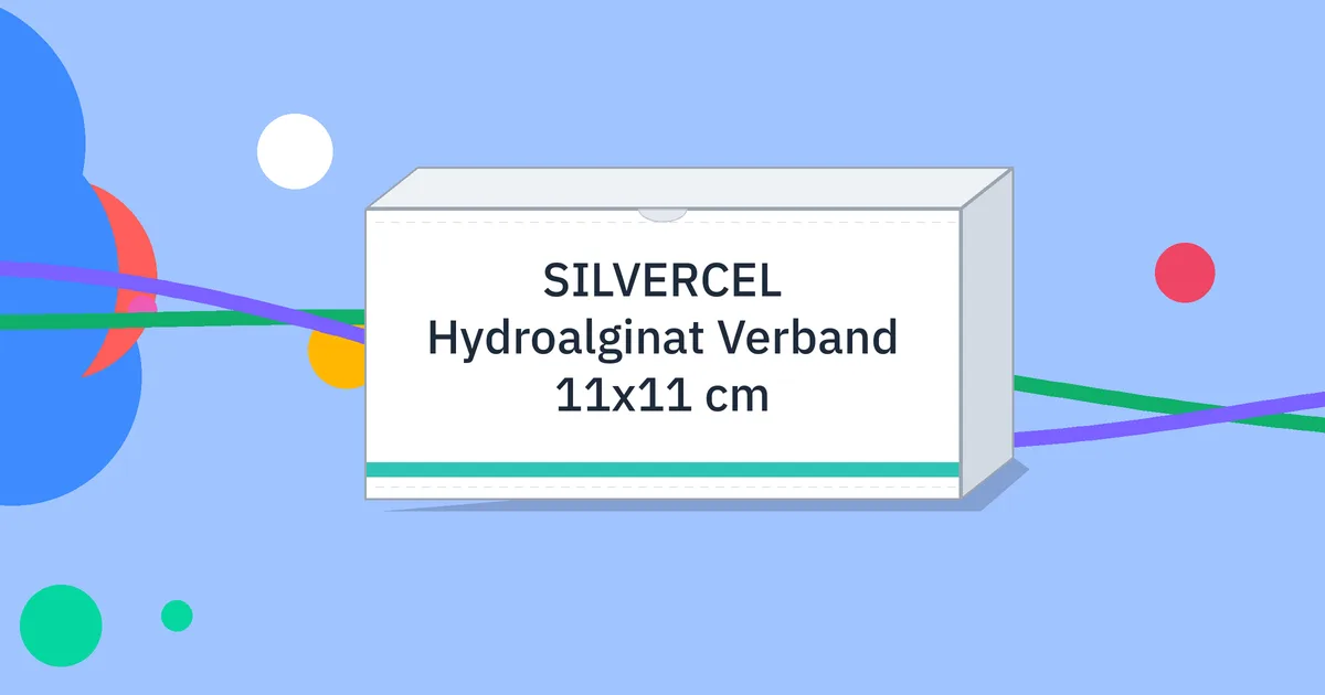 Symbolbild: Packung mit der Aufschrift SILVERCEL Hydroalginat Verband 11x11 cm (PZN 00032164) – Verfügbarkeit und Bezug in Apotheken in Frankfurt am Main