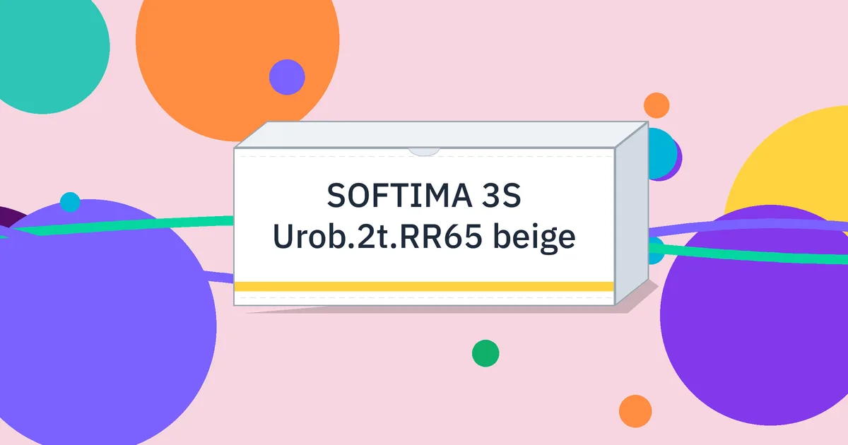 Symbolbild: Packung mit der Aufschrift SOFTIMA 3S Urob.2t.RR65 beige (PZN 04821544) – Verfügbarkeit und Bezug in Apotheken in Frankfurt am Main