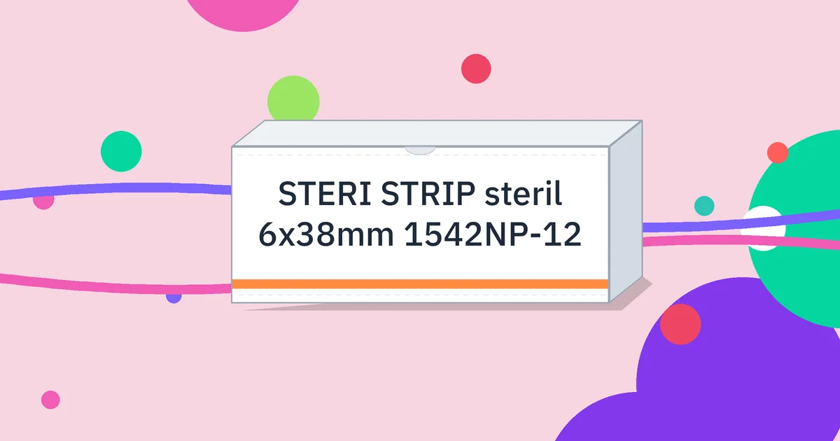 Symbolbild: Packung mit der Aufschrift STERI STRIP steril 6x38mm 1542NP-12 (PZN 17534585) – Verfügbarkeit und Bezug in Apotheken in Frankfurt am Main
