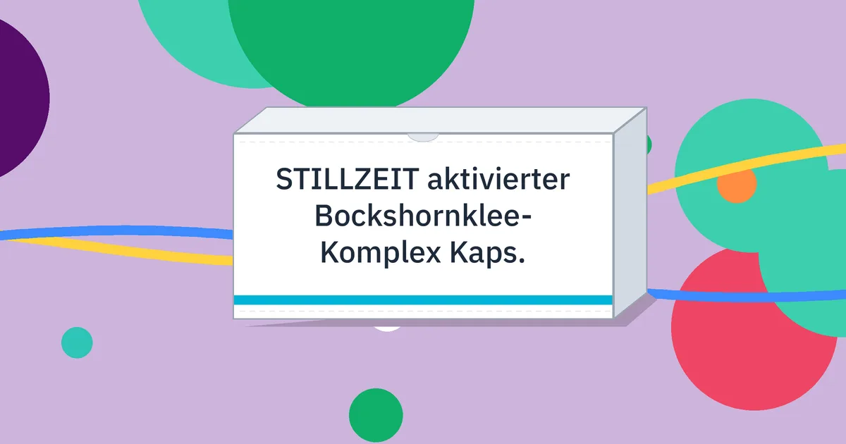 Symbolbild: Packung mit der Aufschrift STILLZEIT aktivierter Bockshornklee-Komplex Kaps. (PZN 18195642) – Verfügbarkeit und Bezug in Apotheken in Frankfurt am Main