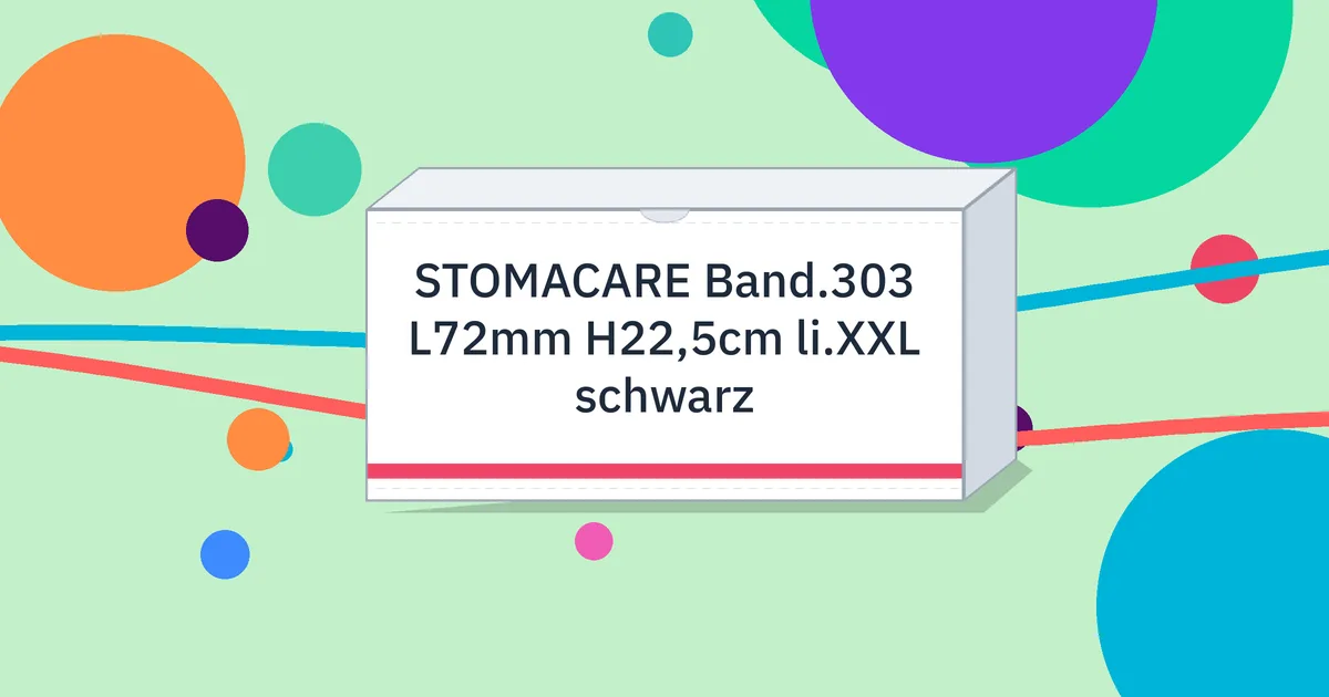 Symbolbild: Packung mit der Aufschrift STOMACARE Band.303 L72mm H22,5cm li.XXL schwarz (PZN 10841083) – Verfügbarkeit und Bezug in Apotheken in Frankfurt am Main