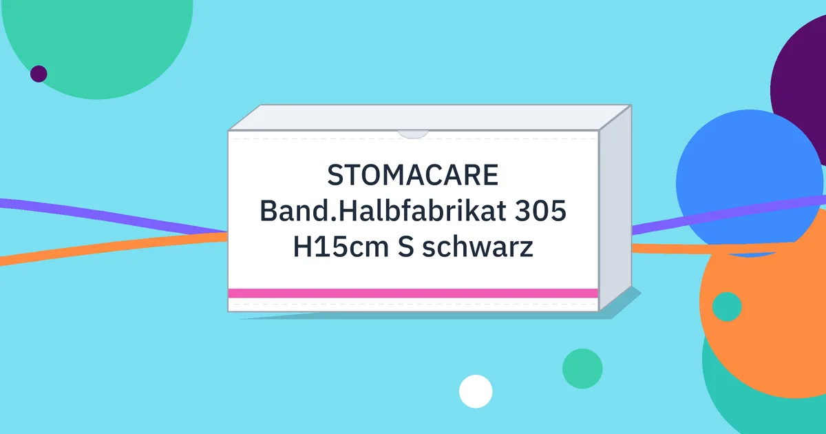 Symbolbild: Packung mit der Aufschrift STOMACARE Band.Halbfabrikat 305 H15cm S schwarz (PZN 09436762) – Verfügbarkeit und Bezug in Apotheken in Frankfurt am Main