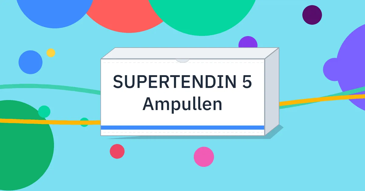 Symbolbild: Packung mit der Aufschrift SUPERTENDIN 5 Ampullen (PZN 01690395) – Verfügbarkeit und Bezug in Apotheken in Frankfurt am Main