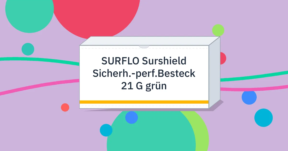 Symbolbild: Packung mit der Aufschrift SURFLO Surshield Sicherh.-perf.Besteck 21 G grün (PZN 06470273) – Verfügbarkeit und Bezug in Apotheken in Frankfurt am Main