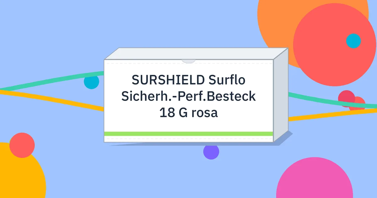 Symbolbild: Packung mit der Aufschrift SURSHIELD Surflo Sicherh.-Perf.Besteck 18 G rosa (PZN 03043501) – Verfügbarkeit und Bezug in Apotheken in Frankfurt am Main