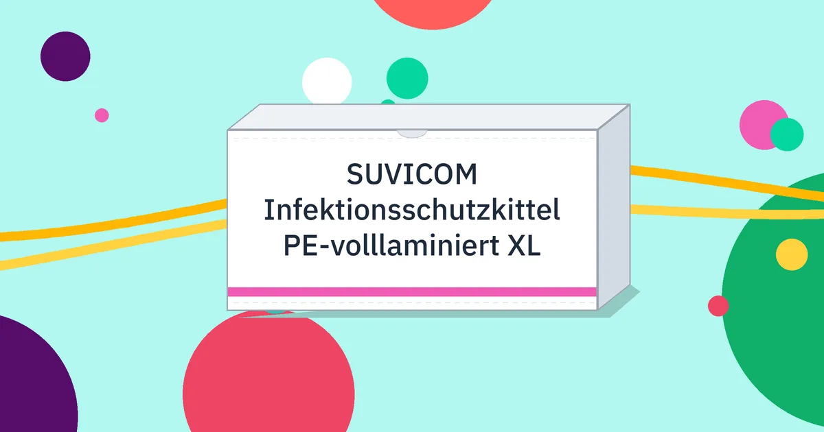 Symbolbild: Packung mit der Aufschrift SUVICOM Infektionsschutzkittel PE-volllaminiert XL (PZN 17539648) – Verfügbarkeit und Bezug in Apotheken in Frankfurt am Main