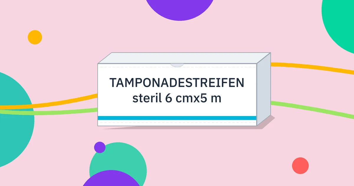Symbolbild: Packung mit der Aufschrift TAMPONADESTREIFEN steril 6 cmx5 m (PZN 11158678) – Verfügbarkeit und Bezug in Apotheken in Frankfurt am Main