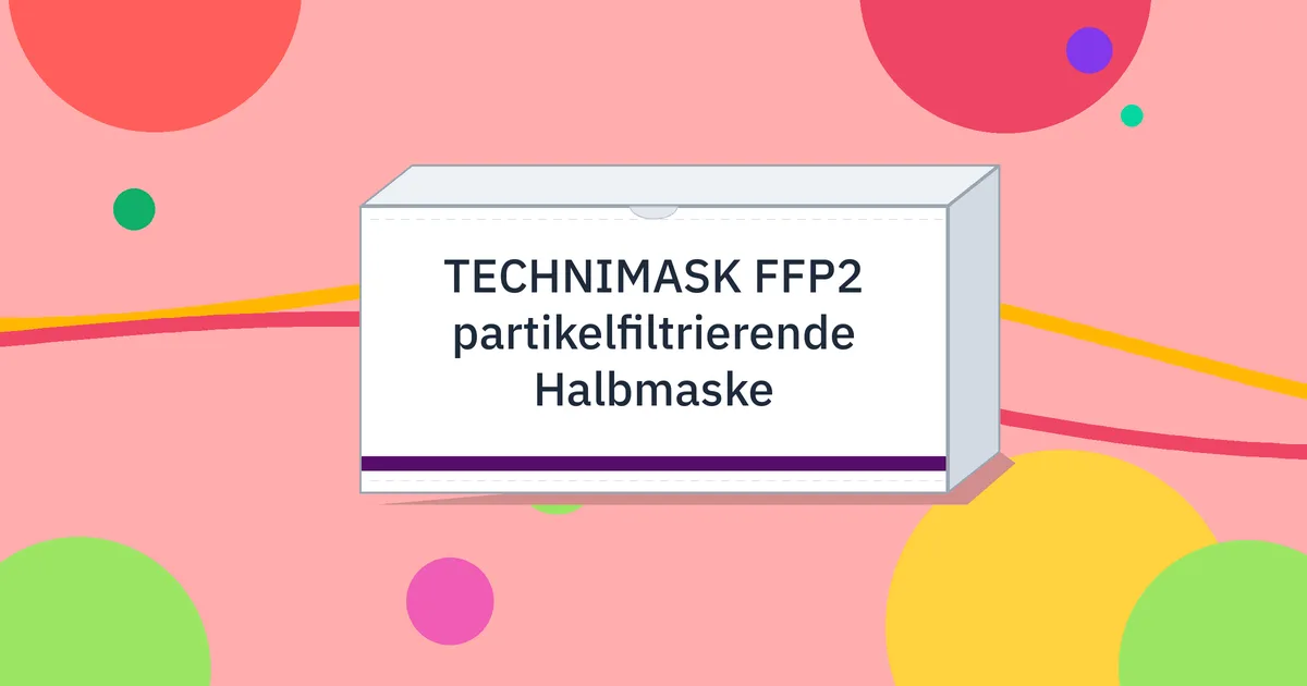 Symbolbild: Packung mit der Aufschrift TECHNIMASK FFP2 partikelfiltrierende Halbmaske (PZN 18098330) – Verfügbarkeit und Bezug in Apotheken in Frankfurt am Main