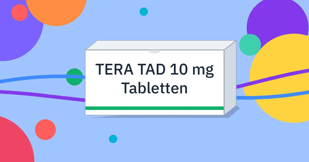 Symbolbild: Packung mit der Aufschrift TERA TAD 10 mg Tabletten (PZN 02224896) – Verfügbarkeit und Bezug in Apotheken in Frankfurt am Main
