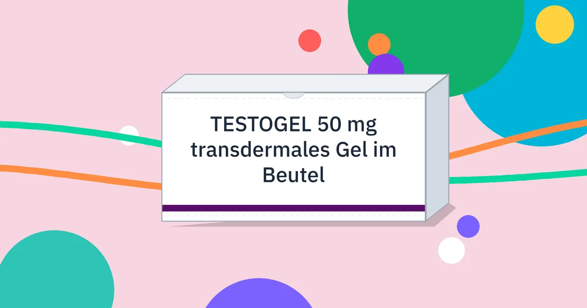 Symbolbild: Packung mit der Aufschrift TESTOGEL 50 mg transdermales Gel im Beutel (PZN 20405437) – Verfügbarkeit und Bezug in Apotheken in Frankfurt am Main