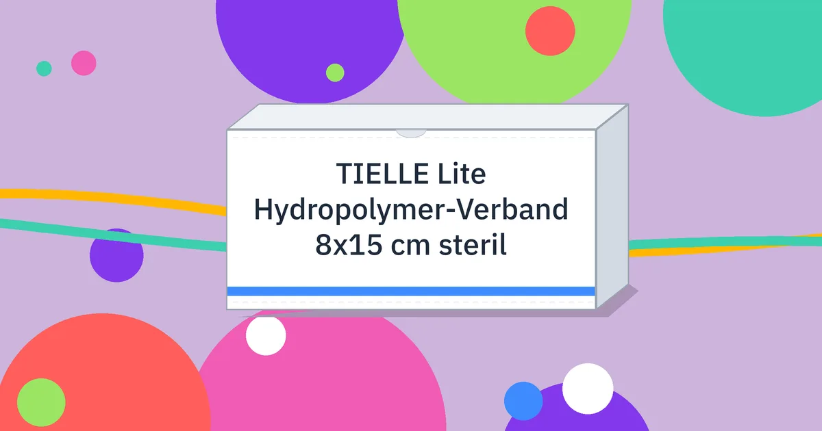 Symbolbild: Packung mit der Aufschrift TIELLE Lite Hydropolymer-Verband 8x15 cm steril (PZN 18473265) – Verfügbarkeit und Bezug in Apotheken in Frankfurt am Main