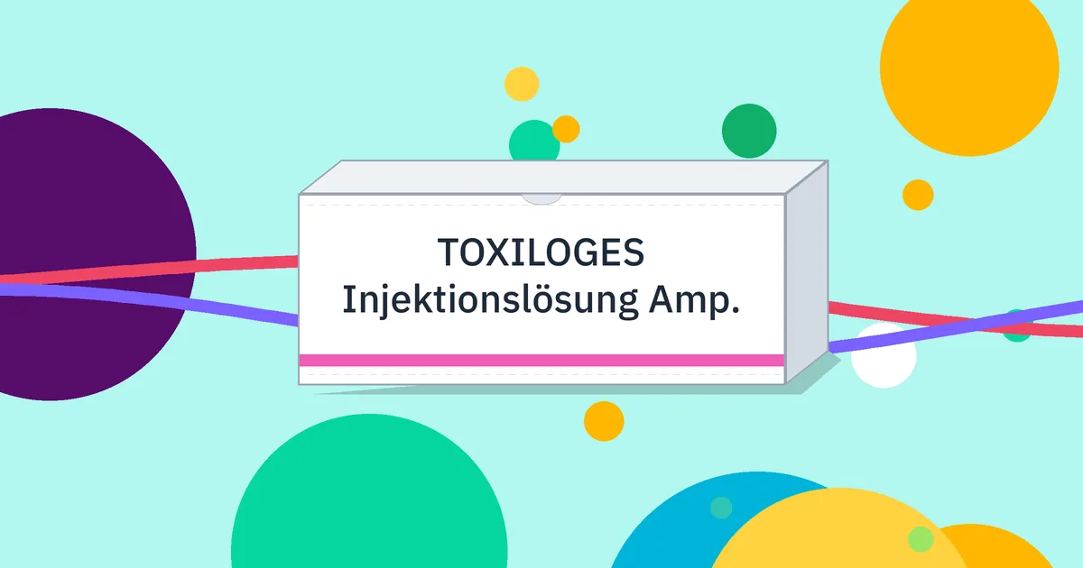 Symbolbild: Packung mit der Aufschrift TOXILOGES Injektionslösung Amp. (PZN 03023912) – Verfügbarkeit und Bezug in Apotheken in Frankfurt am Main