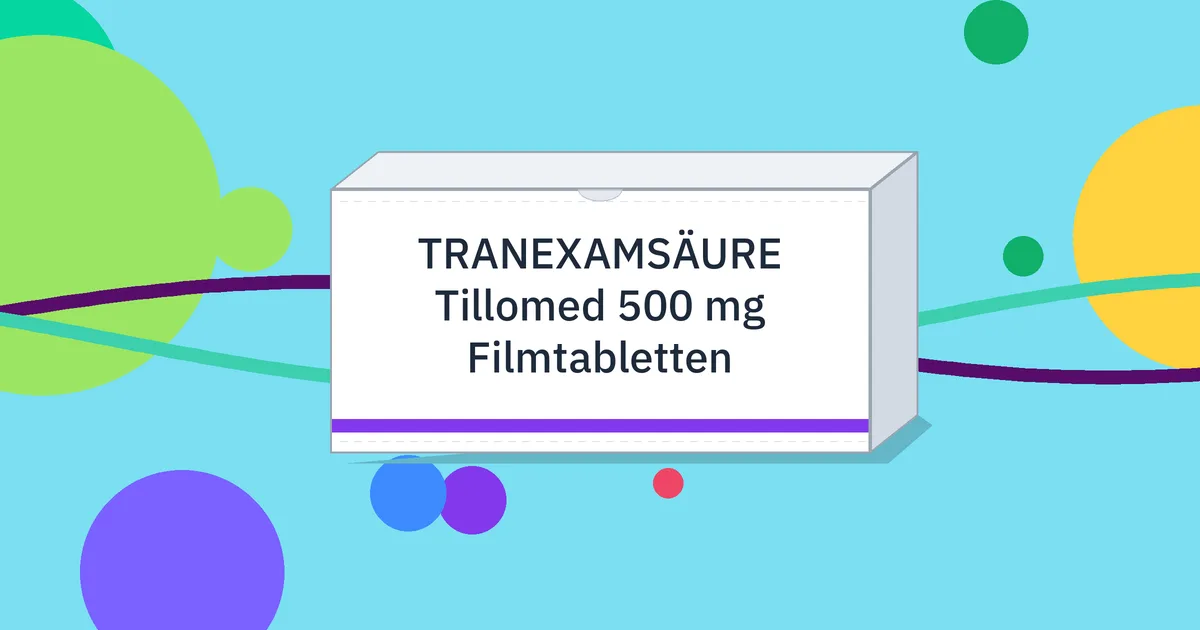 Symbolbild: Packung mit der Aufschrift TRANEXAMSÄURE Tillomed 500 mg Filmtabletten (PZN 13825831) – Verfügbarkeit und Bezug in Apotheken in Frankfurt am Main