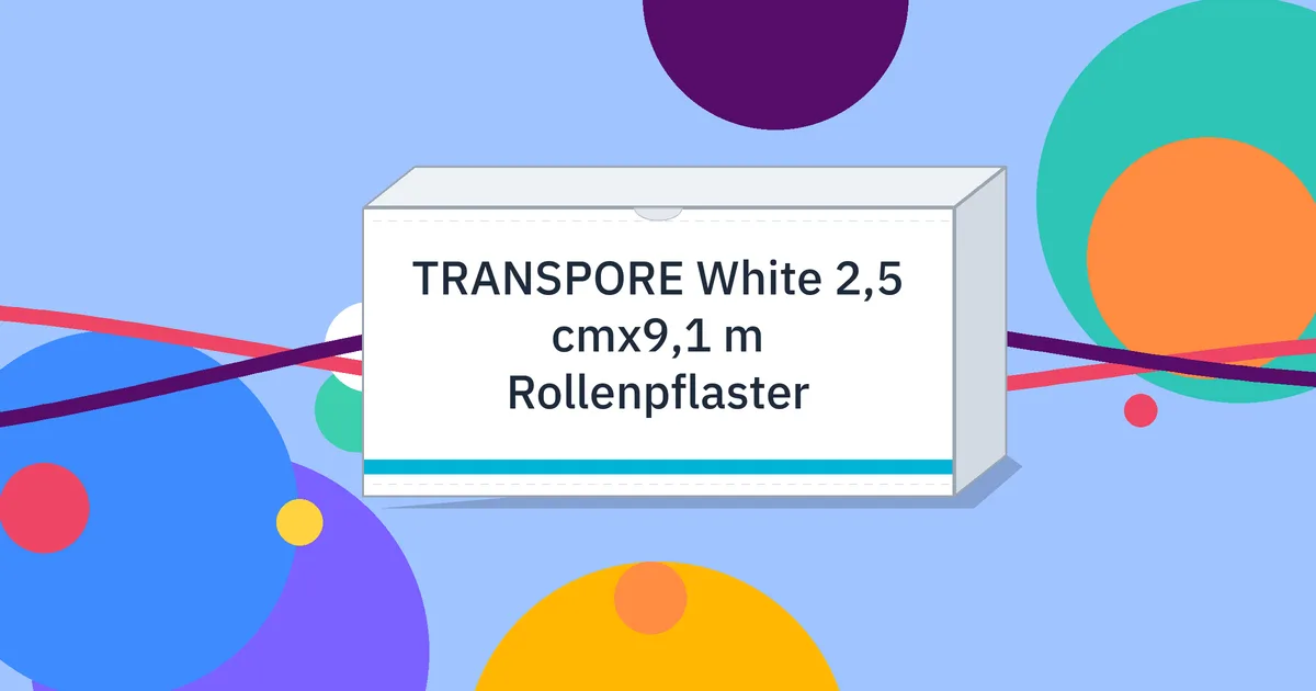 Symbolbild: Packung mit der Aufschrift TRANSPORE White 2,5 cmx9,1 m Rollenpflaster (PZN 02520548) – Verfügbarkeit und Bezug in Apotheken in Frankfurt am Main