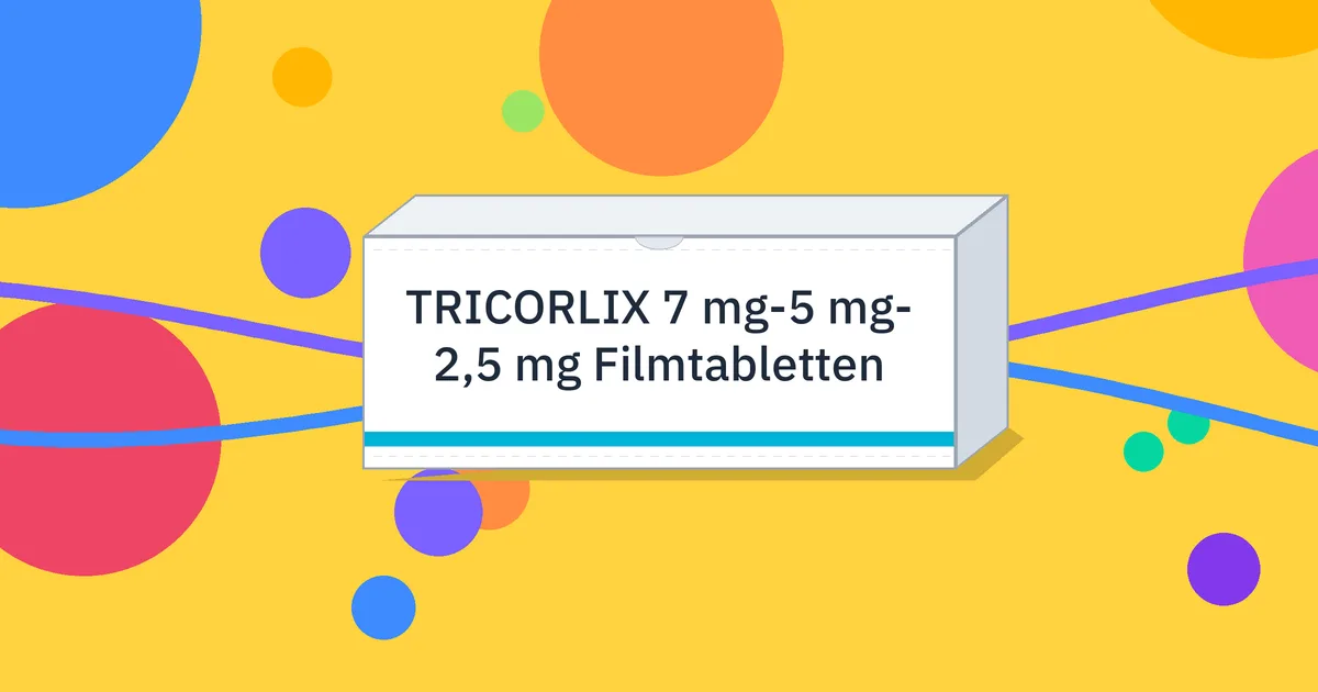 Symbolbild: Packung mit der Aufschrift TRICORLIX 7 mg-5 mg-2,5 mg Filmtabletten (PZN 18913244) – Verfügbarkeit und Bezug in Apotheken in Frankfurt am Main