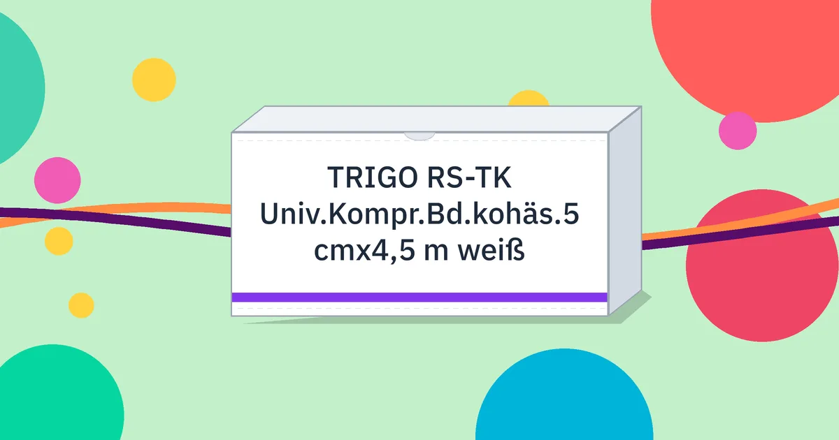 Symbolbild: Packung mit der Aufschrift TRIGO RS-TK Univ.Kompr.Bd.kohäs.5 cmx4,5 m weiß (PZN 12902104) – Verfügbarkeit und Bezug in Apotheken in Frankfurt am Main