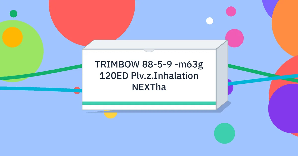 Symbolbild: Packung mit der Aufschrift TRIMBOW 88-5-9 -m63g 120ED Plv.z.Inhalation NEXTha (PZN 18359061) – Verfügbarkeit und Bezug in Apotheken in Frankfurt am Main