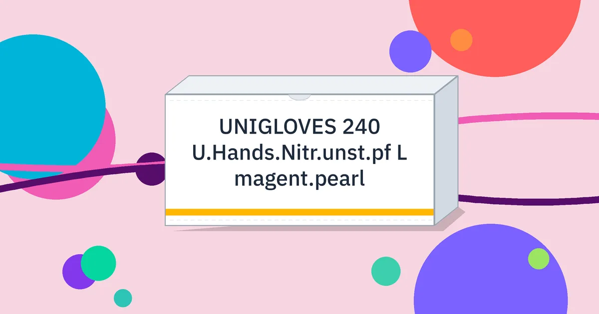 Symbolbild: Packung mit der Aufschrift UNIGLOVES 240 U.Hands.Nitr.unst.pf L magent.pearl (PZN 18102250) – Verfügbarkeit und Bezug in Apotheken in Frankfurt am Main