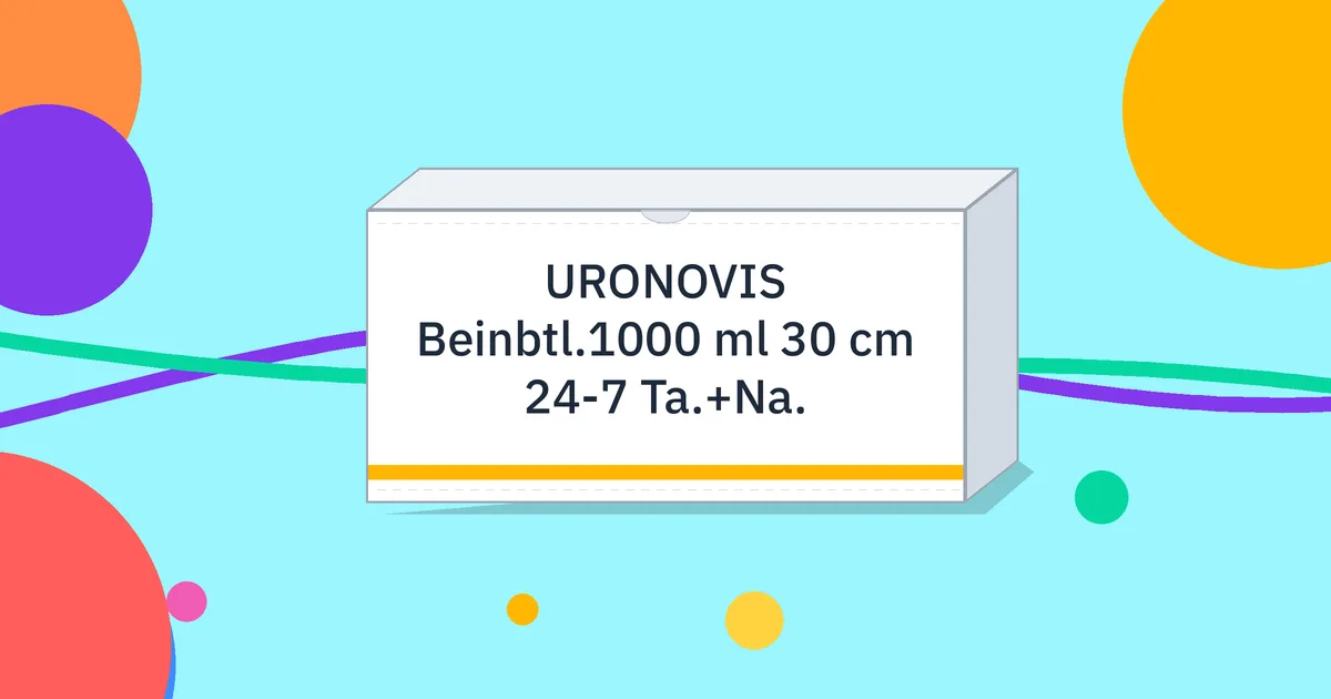 Symbolbild: Packung mit der Aufschrift URONOVIS Beinbtl.1000 ml 30 cm 24-7 Ta.+Na. (PZN 14373182) – Verfügbarkeit und Bezug in Apotheken in Frankfurt am Main