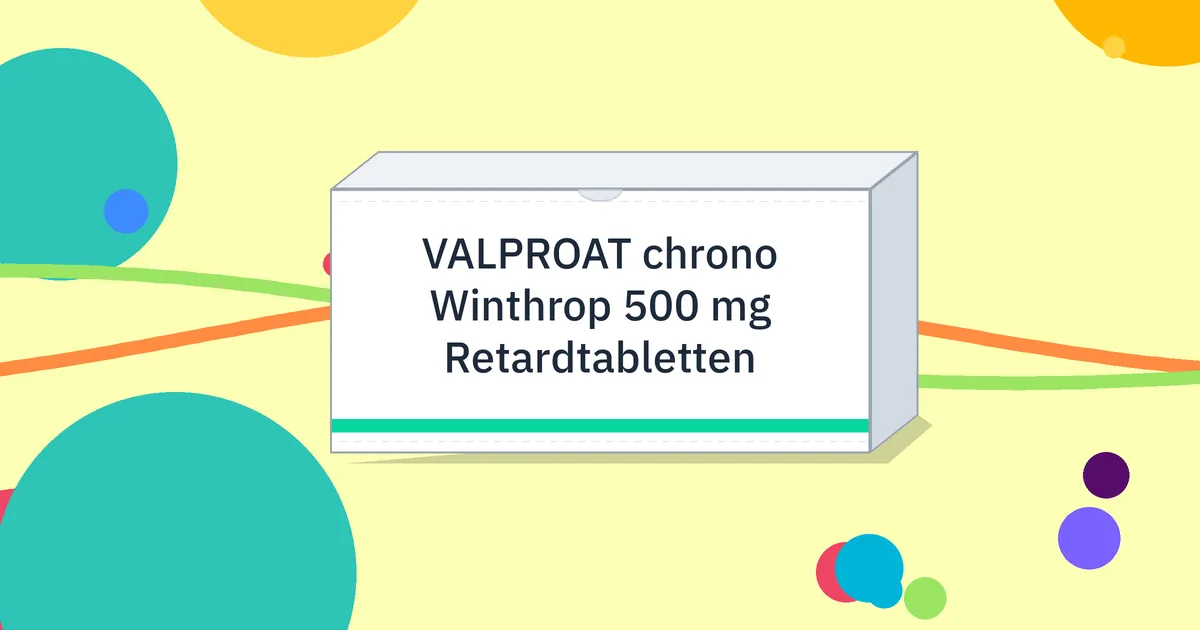 Symbolbild: Packung mit der Aufschrift VALPROAT chrono Winthrop 500 mg Retardtabletten (PZN 00999133) – Verfügbarkeit und Bezug in Apotheken in Frankfurt am Main