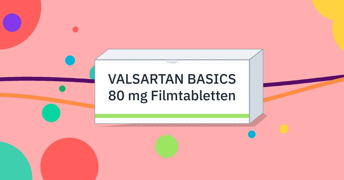 Symbolbild: Packung mit der Aufschrift VALSARTAN BASICS 80 mg Filmtabletten (PZN 07762144) – Verfügbarkeit und Bezug in Apotheken in Frankfurt am Main