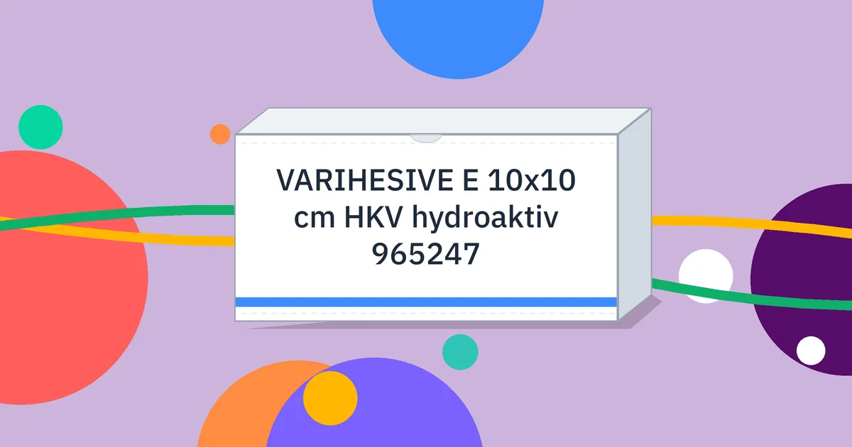 Symbolbild: Packung mit der Aufschrift VARIHESIVE E 10x10 cm HKV hydroaktiv 965247 (PZN 07013649) – Verfügbarkeit und Bezug in Apotheken in Frankfurt am Main
