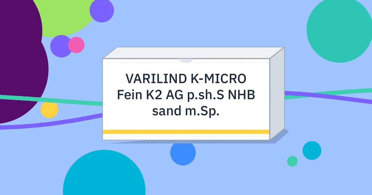 Symbolbild: Packung mit der Aufschrift VARILIND K-MICRO Fein K2 AG p.sh.S NHB sand m.Sp. (PZN 20618624) – Verfügbarkeit und Bezug in Apotheken in Frankfurt am Main
