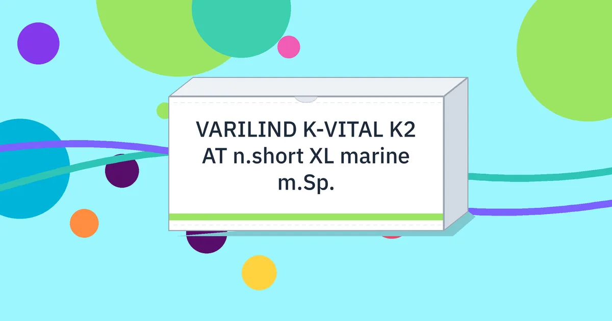 Symbolbild: Packung mit der Aufschrift VARILIND K-VITAL K2 AT n.short XL marine m.Sp. (PZN 20561522) – Verfügbarkeit und Bezug in Apotheken in Frankfurt am Main