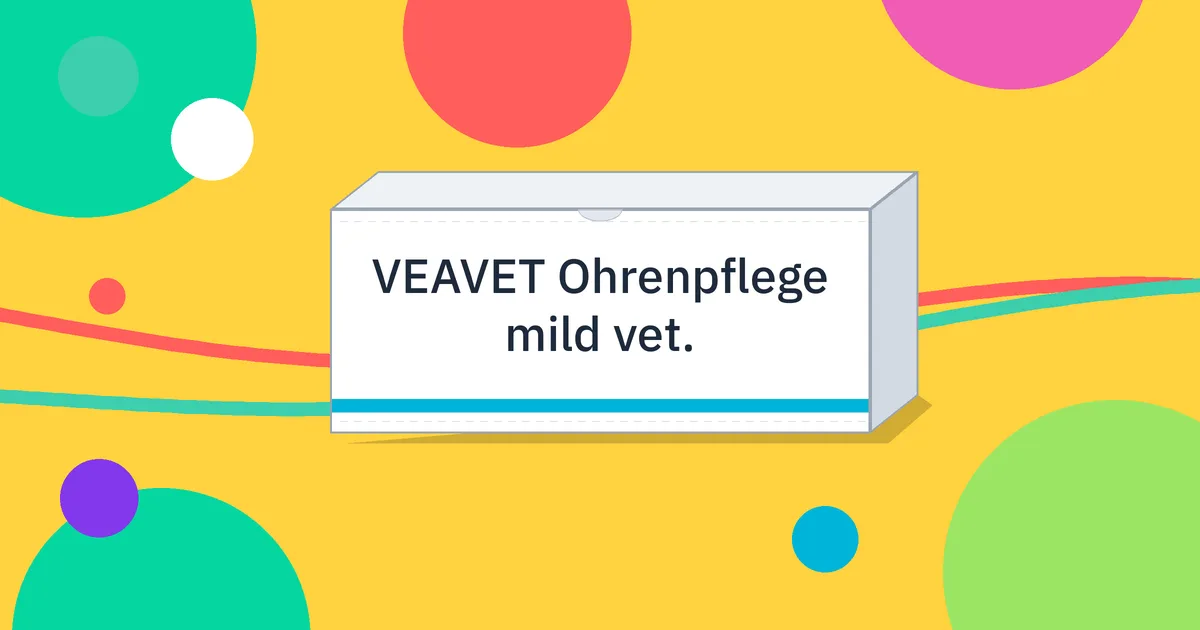 Symbolbild: Packung mit der Aufschrift VEAVET Ohrenpflege mild vet. (PZN 10537132) – Verfügbarkeit und Bezug in Apotheken in Frankfurt am Main