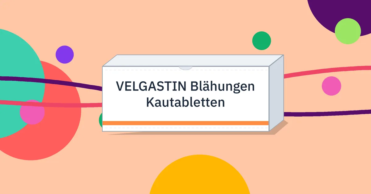 Symbolbild: Packung mit der Aufschrift VELGASTIN Blähungen Kautabletten (PZN 17869759) – Verfügbarkeit und Bezug in Apotheken in Frankfurt am Main