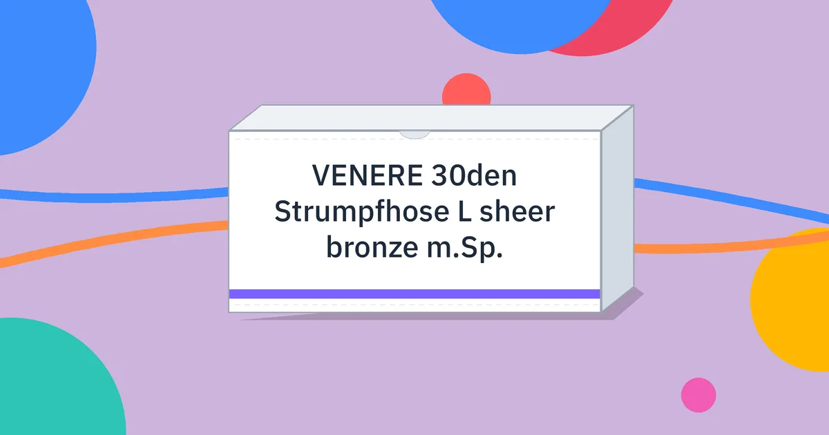 Symbolbild: Packung mit der Aufschrift VENERE 30den Strumpfhose L sheer bronze m.Sp. (PZN 16172329) – Verfügbarkeit und Bezug in Apotheken in Frankfurt am Main