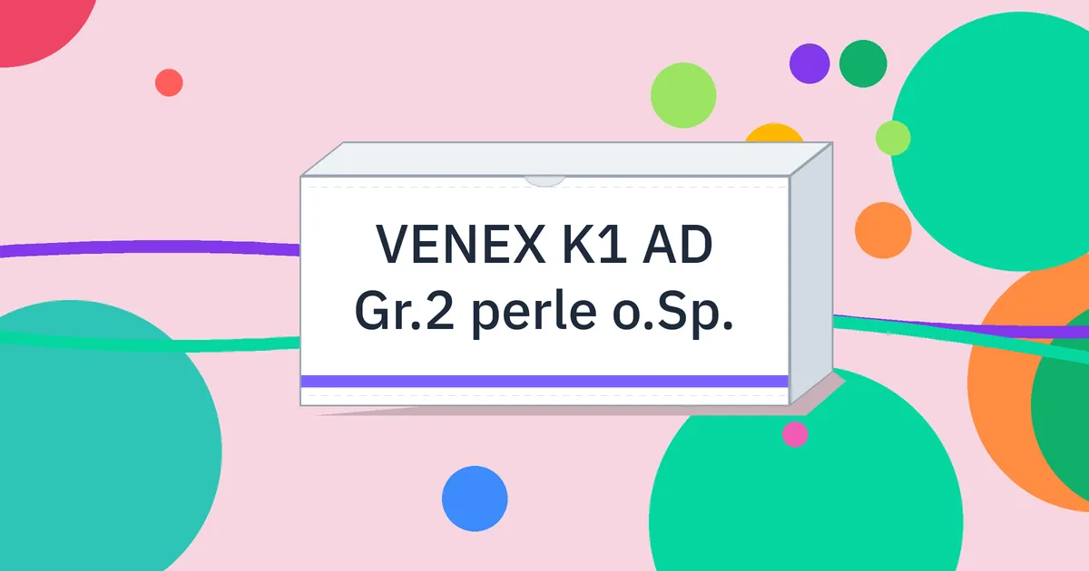 Symbolbild: Packung mit der Aufschrift VENEX K1 AD Gr.2 perle o.Sp. (PZN 03184963) – Verfügbarkeit und Bezug in Apotheken in Frankfurt am Main