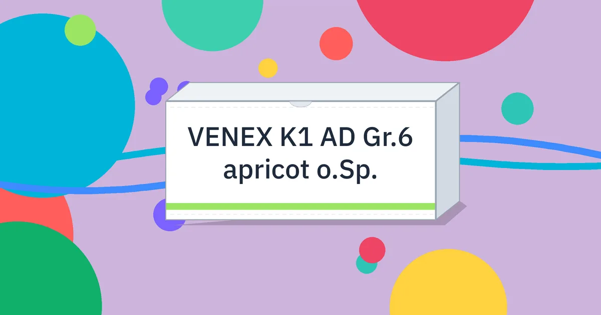 Symbolbild: Packung mit der Aufschrift VENEX K1 AD Gr.6 apricot o.Sp. (PZN 03185595) – Verfügbarkeit und Bezug in Apotheken in Frankfurt am Main