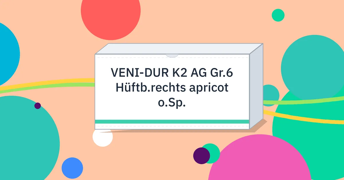 Symbolbild: Packung mit der Aufschrift VENI-DUR K2 AG Gr.6 Hüftb.rechts apricot o.Sp. (PZN 03251636) – Verfügbarkeit und Bezug in Apotheken in Frankfurt am Main