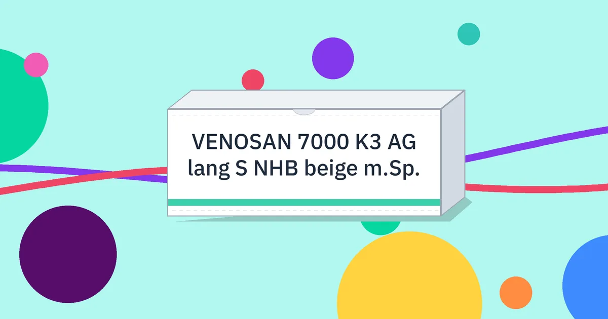 Symbolbild: Packung mit der Aufschrift VENOSAN 7000 K3 AG lang S NHB beige m.Sp. (PZN 14435368) – Verfügbarkeit und Bezug in Apotheken in Frankfurt am Main