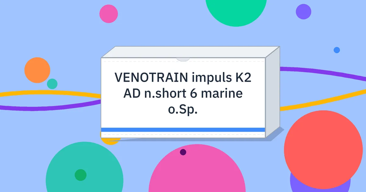 Symbolbild: Packung mit der Aufschrift VENOTRAIN impuls K2 AD n.short 6 marine o.Sp. (PZN 15221385) – Verfügbarkeit und Bezug in Apotheken in Frankfurt am Main